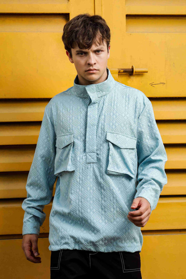 Blue Oversized Jacquard Textured Shacket Pullover – House of Koala